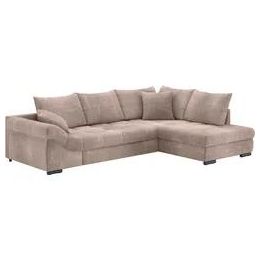 Ecksofa Inosign "Allegro, L-Form" Sofas Gr. B/H/T: 303cm x 86cm x 202cm, Velours, Ottomane rechts, grau (dolce 4 taupe) mit Hochschläfer-Bettauszug, wahlweise Kaltschaum