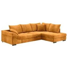 Ecksofa Inosign "Allegro, L-Form" Sofas Gr. B/H/T: 303cm x 86cm x 202cm, Velours, Ottomane rechts, orange (dolce 9 curry) mit Hochschläfer-Bettauszug, wahlweise Kaltschaum