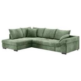 Ecksofa Inosign "Allegro, L-Form" Sofas Gr. B/H/T: 303cm x 86cm x 202cm, Velours, Ottomane links, grün (dolce 11 green) mit Hochschläfer-Bettauszug, wahlweise Kaltschaum