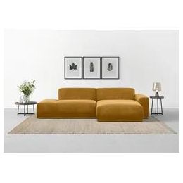 Ecksofa Trendmanufaktur "Braga, mit hochwertigem Kaltschaum, L-Form, in Cord erhältlich" Sofas Gr. B/H/T: 275cm x 72cm x 160cm, Breitcord RIBBON, Recamiere rechts, gelb (mustard) modernes Sofa, Couch mit hohem Sitzkomfort, 27572160 cm (BHT)