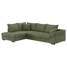 Ecksofa Inosign "Allegro, L-Form" Sofas Gr. B/H/T: 303cm x 86cm x 202cm, Cord, Ottomane links, grün (stripes 8641 green) mit Hochschläfer-Bettauszug, wahlweise Kaltschaum