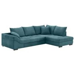 Ecksofa Inosign "Allegro, L-Form" Sofas Gr. B/H/T: 303cm x 86cm x 202cm, Microfaser, Ottomane rechts, blau (memphis 13 petrol) mit Hochschläfer-Bettauszug, wahlweise Kaltschaum