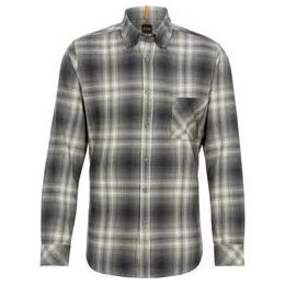 Flanellhemd BOSS ORANGE "Rickert_M" Gr. L, N-Gr, grau (open grey076) Herren Hemden mit Button-down-Kragen