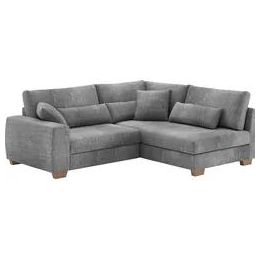 Ecksofa Home Affaire "Helena II, L-Form" Sofas Gr. B/H/T: 227 cm x 68 cm x 190 cm, Veloursstoff, Ottomane rechts, mit Bettfunktion, grau (graphit) Mit Federkern, wahlweise mit Bett und Taschenfederkern