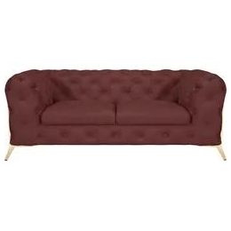 Chesterfield-Sofa LEONIQUE "Amaury" Sofas Gr. B/H/T: 185cm x 75cm x 99cm, Samtoptik, Füße goldfarben, rosa (rose) aufwändige Knopfheftung, moderne Chesterfield Optik, Fußfarbe wählbar