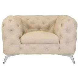 Chesterfield-Sessel LEONIQUE "Glynis Sessel" Sessel Gr. Struktur, Fußfarbe chromfarben, B/H/T: 125cm x 75cm x 97cm, beige (creme) aufwändige Knopfheftung, moderne Chesterfield Optik, Fußfarbe wählbar