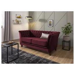 Chesterfield-Sofa Home Affaire "Dover" Sofas Gr. B/H/T: 175cm x 75cm x 82cm, Samtoptik, rot (bordeaux) aufwändige Knopfheftung in Chesterfield-Optik