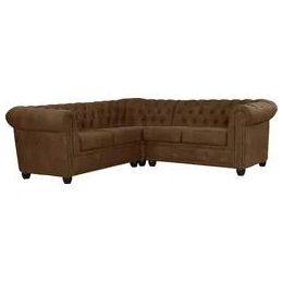 Chesterfield-Sofa Home Affaire "Rysum L-Form" Sofas Gr. B/H/T: 208 cm x 72 cm x 208 cm, Luxus-Microfaser in Lederoptik, braun (cognac) Chesterfield-Optik, gleichschenklig