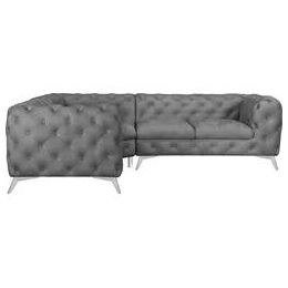 Chesterfield-Sofa LEONIQUE "Glynis L-Form", grau (hellgrau), B:264cm H:75cm T:204cm, Struktur (100% Polyester), Samtoptik (100% Polyester), Sofas, aufwändige Knopfheftung, moderne Chesterfield Optik, Fußfarbe wählbar