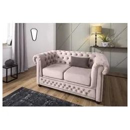 Chesterfield-Sofa Home Affaire "New Castle" Sofas Gr. B/H/T: 148cm x 72cm x 86cm, Samtoptik, rosa (flamingo) mit hochwertiger Knopfheftung in Chesterfield-Design, BTH: 1488672