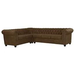 Chesterfield-Sofa Home Affaire "Rysum L-Form", braun (cognac), B:264cm H:72cm T:210cm, Luxus-Microfaser Lederoptik (100% Polyester), Kunstleder, Sofas, Chesterfield-Optik, langer Schenkel links oder rechts