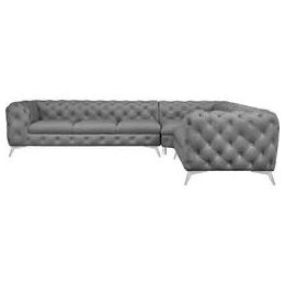 Chesterfield-Sofa LEONIQUE "Glynis L-Form", grau (hellgrau), B:323cm H:75cm T:264cm, Struktur (100% Polyester), Samtoptik (100% Polyester), Sofas, aufwändige Knopfheftung, moderne Chesterfield Optik, Fußfarbe wählbar