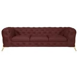 Chesterfield-Sofa LEONIQUE "Amaury" Sofas Gr. B/H/T: 243cm x 75cm x 99cm, Samtoptik, Füße goldfarben, rosa (rose) aufwändige Knopfheftung, moderne Chesterfield Optik, Fußfarbe wählbar