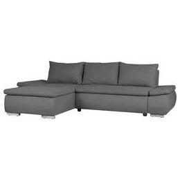 Ecksofa Home Affaire "Acra L-Form" Sofas Gr. B/H/T: 266cm x 83cm x 175cm, Struktur, Recamiere links, grau mit Bettfunktion und Bettkasten, in Mattenoptik