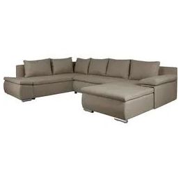 Wohnlandschaft Home Affaire "Acra U-Form" Sofas Gr. B/H/T: 325 cm x 83 cm x 229 cm, Struktur, Ottomane links, braun mit Bettfunktion und Bettkasten, in Mattenoptik