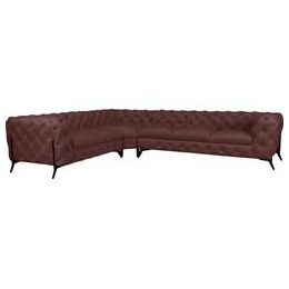 Chesterfield-Sofa LEONIQUE "Amaury L-Form" Sofas Gr. B/H/T: 323cm x 75cm x 264cm, Samtoptik, langer Schenkel rechts, Füße schwarz, rosa (rose) großes Ecksofa, Chesterfield-Optik, Breite 323 cm, Fußfarbe wählbar