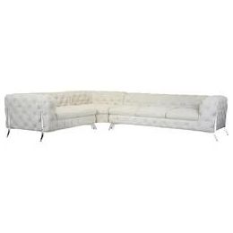 Chesterfield-Sofa LEONIQUE "Amaury L-Form" Sofas Gr. B/H/T: 323cm x 75cm x 264cm, Struktur, langer Schenkel rechts, Füße chromfarben, beige großes Ecksofa, Chesterfield-Optik, Breite 323 cm, Fußfarbe wählbar