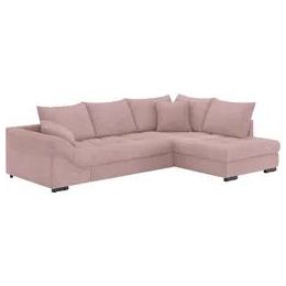 Ecksofa Inosign "Allegro, L-Form" Sofas Gr. B/H/T: 303cm x 86cm x 202cm, Cord, Ottomane rechts, rosa (stripes 8626 flamingo) mit Hochschläfer-Bettauszug, wahlweise Kaltschaum