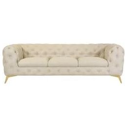 Chesterfield-Sofa LEONIQUE "Glynis" Sofas Gr. B/H/T: 243cm x 75cm x 99cm, Struktur, Fußfarbe goldfarben, beige (creme) aufwändige Knopfheftung, moderne Chesterfield Optik, Fußfarbe wählbar