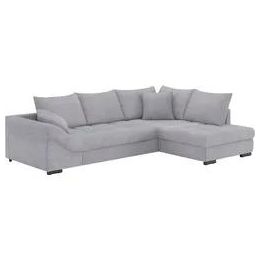 Ecksofa Inosign "Allegro, L-Form" Sofas Gr. B/H/T: 303cm x 86cm x 202cm, Cord, Ottomane rechts, grau (stripes 8637 warm grau) mit Hochschläfer-Bettauszug, wahlweise Kaltschaum