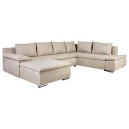 Wohnlandschaft Home Affaire "Acra U-Form" Sofas Gr. B/H/T: 325 cm x 83 cm x 229 cm, Struktur, Ottomane rechts, beige (creme) mit Bettfunktion und Bettkasten, in Mattenoptik