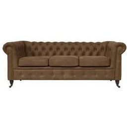 Chesterfield-Sofa Home Affaire "Aarburg" Sofas Gr. B/H/T: 203 cm x 77 cm x 87 cm, Luxus-Microfaser Lederoptik, braun (cognac) aufwändige Knopfheftung und Ziernägel im Chesterfield-Design