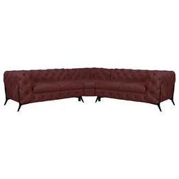 Chesterfield-Sofa LEONIQUE "Amaury L-Form" Sofas Gr. B/H/T: 264cm x 75cm x 262cm, Samtoptik, gleichschenklig, Füße schwarz, rosa (rose) Chesterfield-Optik, BreiteTiefe je 262 cm, Fußfarbe wählbar