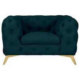 Chesterfield-Sessel LEONIQUE "Glynis Sessel" Sessel Gr. Struktur, Fußfarbe goldfarben, B/H/T: 125cm x 75cm x 97cm, blau (petrol) aufwändige Knopfheftung, moderne Chesterfield Optik, Fußfarbe wählbar