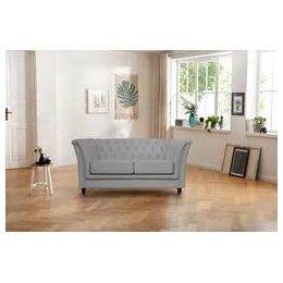 2-Sitzer Home Affaire "Derby" Sofas Gr. B/H/T: 175cm x 75cm x 82cm, Struktur fein, grau mit aufwändiger Knopfheftung und Ziernieten