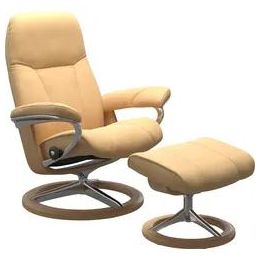 Relaxsessel stressless "Consul" Sessel Gr. Material Bezug, Material Gestell, Ausführung / Funktion, Maße, gelb mit Hocker, Signature Base, Größe M, Gestell Eiche