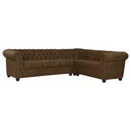 Chesterfield-Sofa Home Affaire "Rysum L-Form" Sofas Gr. B/H/T: 264 cm x 72 cm x 210 cm, Luxus-Microfaser in Lederoptik, langer Schenkel links, braun (cognac) Chesterfield-Optik, langer Schenkel links oder rechts