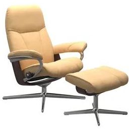 Relaxsessel stressless "Consul" Sessel Gr. Material Bezug, Material Gestell, Ausführung / Funktion, Maße, gelb mit Hocker, Cross Base, Größe S, M & L, Holzakzent Wenge