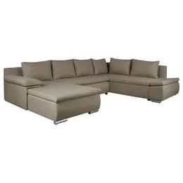 Wohnlandschaft Home Affaire "Acra U-Form" Sofas Gr. B/H/T: 325 cm x 83 cm x 229 cm, Struktur, Ottomane rechts, braun mit Bettfunktion und Bettkasten, in Mattenoptik