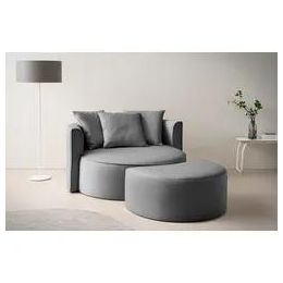 XXL-Sessel LeGer Home by Lena Gercke "Isalie, Rundsessel mit Hocker, Lesesessel, Loveseat, Big-Sessel" Sessel Gr. Samtoptik, B/H/T: 153cm x 98cm x 208cm, grau trendige Stoffe, mit 3 Zierkissen, große Sitzfläche