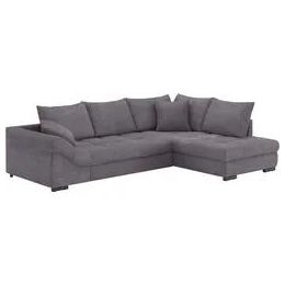 Ecksofa Inosign "Allegro, L-Form" Sofas Gr. B/H/T: 303cm x 86cm x 202cm, Cord, Ottomane rechts, grau (stripes 8629 stone) mit Hochschläfer-Bettauszug, wahlweise Kaltschaum