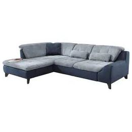 Ecksofa DIE PLANBAR "MP-IN11010 L-Form" Sofas Gr. B/H/T: 281cm x 80cm x 200cm, Flachgewebe-Microfaser, Recamiere links, Kopfteilverstellung, blau (blau, marine) mit Kopfteilverstellung, optional Bettfunktion und Schubkasten