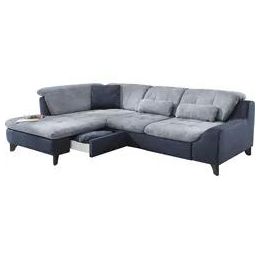 Ecksofa DIE PLANBAR "MP-IN11010 L-Form" Sofas Gr. B/H/T: 281cm x 80cm x 200cm, Flachgewebe-Microfaser, Recamiere links, Kopfteilverstellung-Ausziehbettfunktion-Schubkasten, blau (blau, marine) mit Kopfteilverstellung, optional Bettfunktion und Schubkasten