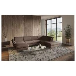 Wohnlandschaft Home Affaire "Calypso U-Form" Sofas Gr. B/H/T: 334 cm x 85 cm x 227 cm, Luxus-Microfaser, Ottomane rechts, ohne Kopfteilverstellung-ohne Armteilverstellung-ohne Bett-ohne Bettkasten-ohne Relax motorisch-ohne Stauraum, braun wahlweise mit motorischer Relaxfunktion