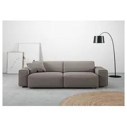 Big-Sofa Andas "Glimminge auch in Breitcord, Feincord + Easy care-Bezug" Sofas Gr. B/H/T: 254cm x 71cm x 101cm, Material Bezug, grau (taupe) besondere Kedernähte Zierkissen