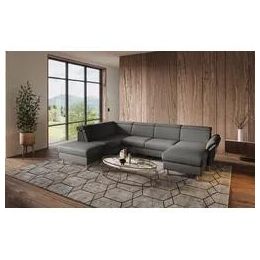 Wohnlandschaft Home Affaire "Calypso U-Form" Sofas Gr. B/H/T: 334cm x 85cm x 227cm, Luxus-Microfaser, Ottomane links, ohne Kopfteilverstellung-ohne Armteilverstellung-ohne Bett-ohne Bettkasten-ohne Relax motorisch-ohne Stauraum, grau (anthrazit) wahlweise mit motorischer Relaxfunktion