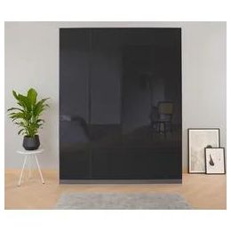 Drehtürenschrank Rauch "Kleiderschrank Schrank Garderobe KOLUNA mit hochwertiger Glasfront" Schränke Gr. B/H/T: 181cm x 210cm x 54cm, 4 St., grau (graumetallic/glas basalt) inkl. 2 Innenschubladen sowie extra Einlegeböden MADE IN GERMANY