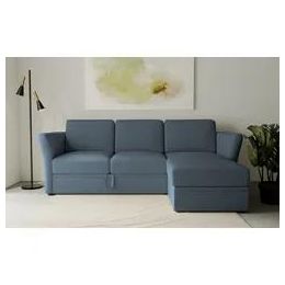 Ecksofa Home Affaire "Lavars, L-Form, Schlafsofa" Sofas Gr. B/H/T: 242cm x 90cm x 155cm, Flachgewebe, Recamiere rechts, blau mit Bettfunktion und Stauraum, in zwei verschiedenen Bezugsqualitäten