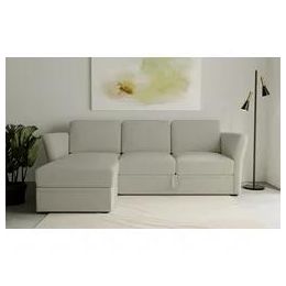 Ecksofa Home Affaire "Lavars, L-Form, Schlafsofa" Sofas Gr. B/H/T: 242cm x 90cm x 155cm, Webstoff, Recamiere links, beige mit Bettfunktion und Stauraum, in zwei verschiedenen Bezugsqualitäten