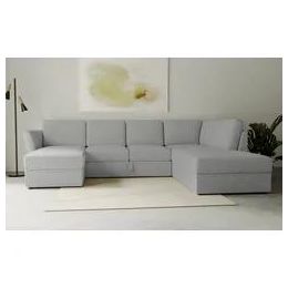 Wohnlandschaft Home Affaire "Lavars Schlafsofa" Sofas Gr. B/H/T: 310 cm x 90 cm x 226 cm, Webstoff, Recamiere links, grau (warm grey) mit Bettfunktion und Stauraum, in zwei verschiedenen Bezugsqualitäten