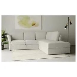 Ecksofa Home Affaire "Lavars, L-Form, Schlafsofa" Sofas Gr. B/H/T: 241 cm x 90 cm x 226 cm, Flachgewebe, Ottomane rechts, braun (latte) mit Bettfunktion und Stauraum, in zwei verschiedenen Bezugsqualitäten