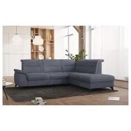 Sit & More Ecksofa SIT & MORE "Astoria L-Form" Sofas Gr. B/H/T: 256cm x 91cm x 225cm, Flachgewebe, Ottomane rechts, mit Kopfteilverstellung-mit Armlehnfunktion-mit Relaxfunktion motorisch im Sofa 2,5-sitzig, grau (grau, blau) wahlweise mit motorischer Relaxfunktion