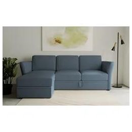 Ecksofa Home Affaire "Lavars, L-Form, Schlafsofa" Sofas Gr. B/H/T: 242cm x 90cm x 155cm, Flachgewebe, Recamiere links, blau mit Bettfunktion und Stauraum, in zwei verschiedenen Bezugsqualitäten