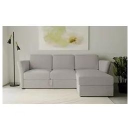 Ecksofa Home Affaire "Lavars, L-Form, Schlafsofa" Sofas Gr. B/H/T: 242cm x 90cm x 155cm, Flachgewebe, Recamiere rechts, braun (latte) mit Bettfunktion und Stauraum, in zwei verschiedenen Bezugsqualitäten