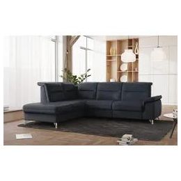 Sit & More Ecksofa SIT & MORE "Astoria L-Form" Sofas Gr. B/H/T: 256cm x 91cm x 225cm, Luxus-Microfaser in Lederoptik, Ottomane links, ohne Kopfteilverstellung-ohne Armlehnfunktion-ohne Relaxfunktion motorisch im Sofa 2,5-sitzig, blau (dunkelblau) wahlweise mit motorischer Relaxfunktion