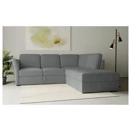 Ecksofa Home Affaire "Lavars, L-Form, Schlafsofa" Sofas Gr. B/H/T: 241 cm x 90 cm x 226 cm, Flachgewebe, Ottomane rechts, grau (grey) mit Bettfunktion und Stauraum, in zwei verschiedenen Bezugsqualitäten